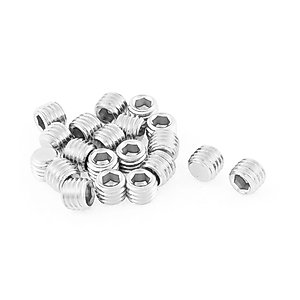 uxcell M10x8mm Metric 304 Stainless Steel Hex Socket Set Flat Point Grub Screws Silver Tone for Towel Rack Door Knob 20pcs