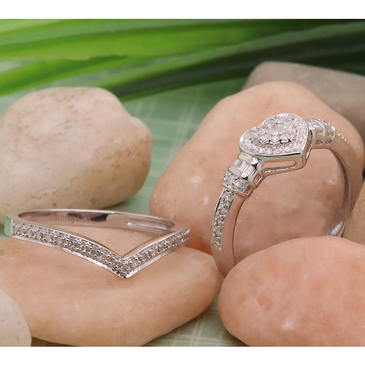 Dazzlingrock Collection 0.30 Carat Round & Baguette Diamond Heart Shaped Engagement Ring Set in 925 Sterling Silver Size 8