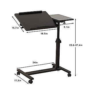 TigerDad Over Bed Table with Wheels Adjustable | Rolling Laptop Table Overbed Desk Hospital Tray Table Sofa Chair Side Table (Black)