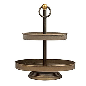 Creative Co-Op Decorative Metal Oval Two Tier Tray with Rustic Antique Copper Finish