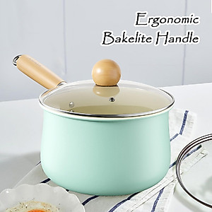 Nonstick Saucepan with Lid, 1.5 Quart Ceramic Sauce Pan with Heatproof Handle, Multipurpose Cookware for Kitchen Restaurant Cooking, Compatible with All Stovetops (1.5QT)