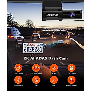 Dash Cam Front and Rear, 4K + 1080P Car Camera with ADAS Driver Alerts,170° Wide View with Night Vision, Parking Mode, G-Sensor, Loop Recording APP and Voice Control,64G Card Include