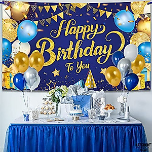 KatchOn, Happy Birthday Banner Blue and Gold - XtraLarge, 72x44 Inch | Happy Birthday Backdrop for Boys | Birthday Decorations for Women | Happy Birthday Men Decorations | Birthday Banners for Men
