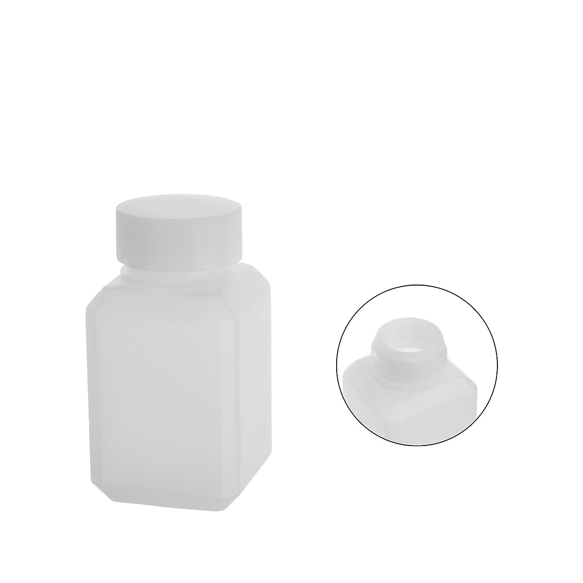 Bettomshin 3Pcs Wide Mouth Reagent Bottles, 74x20mm/2.91x0.79"(HxID)60ml PE Plastic Empty Liquid Sealing Bottle, Square Light Mouth Container Lab Solid Sample Storage White Translucent with Screw Cap