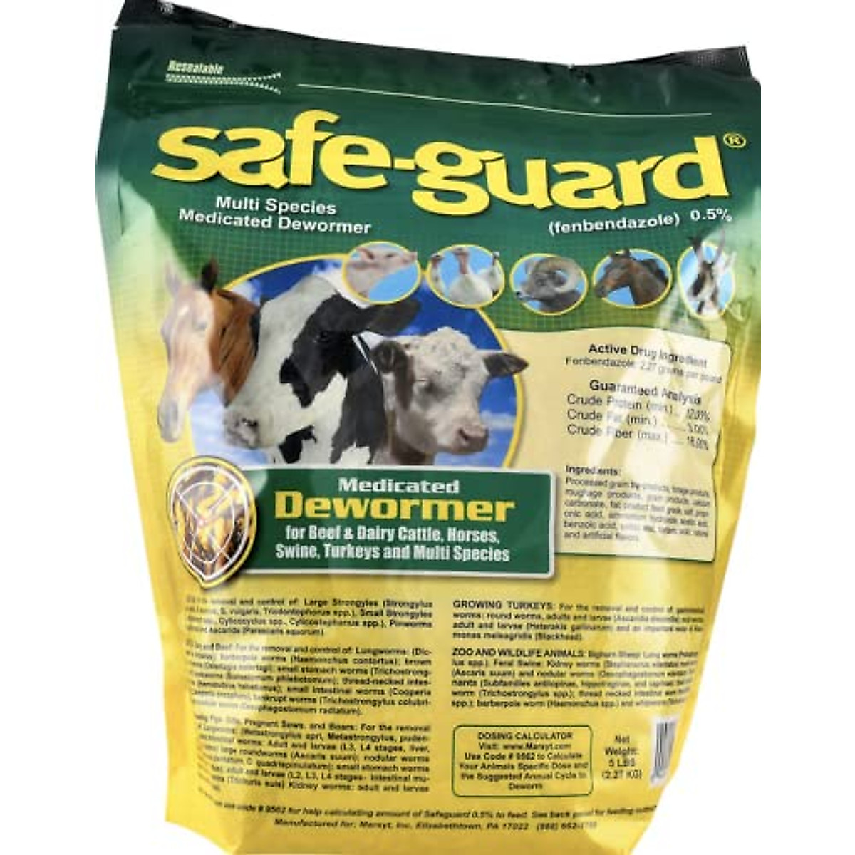 Safe-Guard 0.5% Pellets 1 lb Bag for Use in Horses, Swine, Cows, Zoo and Wildlife Animals
