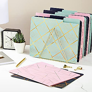 12 Pack Decorative File Folders with Gold Foil Geometrical Accents, 1/3 Cut Tab, for Office, Home Students, Letter Size (11.5 x 9.5 In)