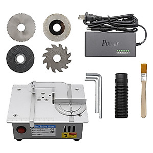Mini Table Saw for Crafts 4 Blades Metal Chop Saw 96W Adjustable Cut Depth 7-speed Power Supply Portable Cut Off Table Saw for Woodworking Plastic Metal