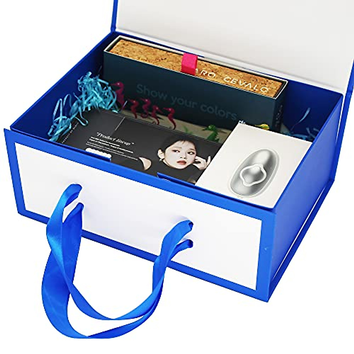 Indaly Gift Box (9.4×7×3.9 Inches) with Ribbon,Blue Gift Box,Wedding Birthday Bridesmaid Proposal and Baby Bridal Shower Anniversaries Fsa Gift Box Include a Tag