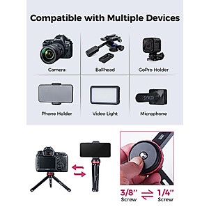 Mini Camera Tripod, Moman Tabletop Short Tripod Desktop TR01 with 1/4 and 3/8 Screw Mount and Function Leg CNC Aluminum Tripod for DSLR Camera/GoPro/Video/Camcorder, Max Payload of 176 Lbs/80Kg, Red