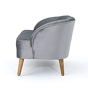 Christopher Knight Home Amaia Modern Velvet Chat Set, 3-Pcs Set, Pewter / Walnut