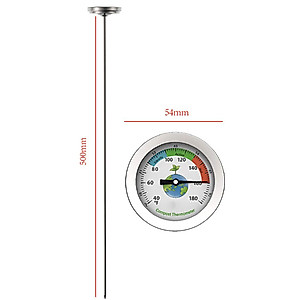 QIXIAMO 50cm Stainless Steel Compost Soil Thermometer Celsius Measuring Arden 40-180℉, 500mm, Silver