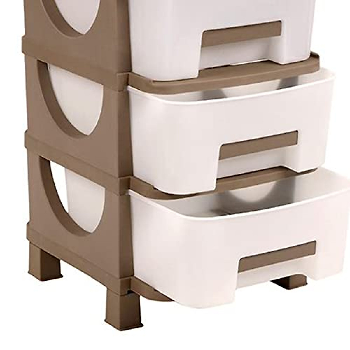 Homeplast Ouma 24 Inch Tall Plastic 3 Drawer Home Storage Indoor Outdoor Organizer Shelf Unit with Perforated Ventilated Drawers, Beige