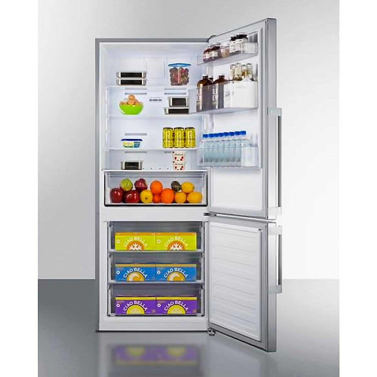 Summit FFBF283SS 28" Wide Bottom Freezer Refrigerator, 14 cu.ft, Stainless Steel Door, LED Lighting, ENERGY STAR Certified, Perfect for Apartments and Small Kitchen- Without Icemaker