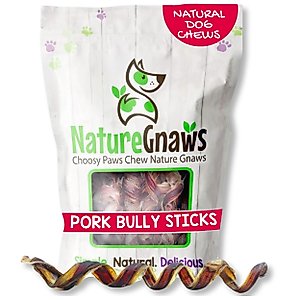 Nature Gnaws Pork Bully Stick Springs for Dogs 7-8" (12 Count) - Long Lasting for Small and Medium Dogs - Natural Bacon Dog Chew Treats - Rawhide Free
