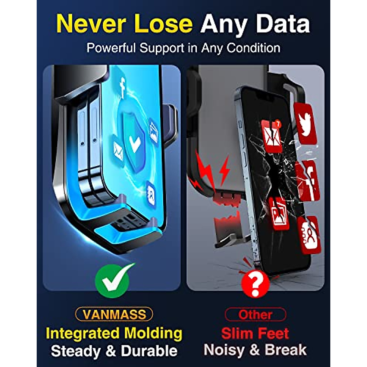 VANMASS Universal Car Phone Mount,【Patent & Safety Certs】 Upgraded Handsfree Stand, Phone Holder for Car Dashboard Windshield Vent, Compatible iPhone 13 12 11 Pro Max Xs XR X 8, Galaxy s20 Note 10 9