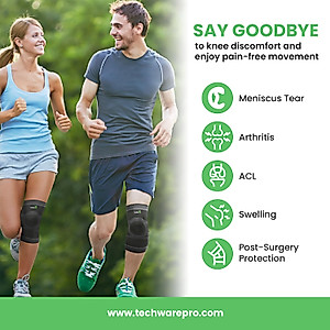 TechWare Pro Knee Brace for Women & Men - Knee Compression Sleeve for Knee Pain, Knee Support. Knee Brace for Meniscus Tear, ACL, and Arthritis with Side Stabilizers & Gel Pads (Black/Gray Medium)