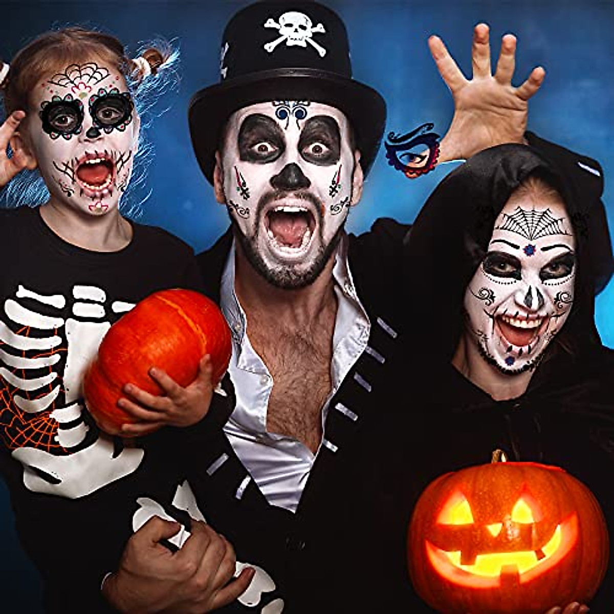20 Sheets Day of the Dead Face Sugar Skull Tattoos,Including 8 Large Sheets Halloween Temporary Face Tattoos, Halloween Sugar Skull Face Tattoos
