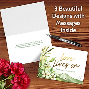 T MARIE 24 Gold Foil Funeral Thank You Cards With Message Inside - 4.5 x 6.25” Floral Bulk Sympathy Flower Thank You Cards with Words Inside - Bereavement Thank You Notes With Envelopes