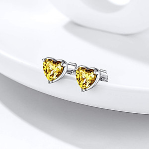Women Earrings Hypoallergenic 925 Sterling Silver Love Heart Earrings Studs Champagne Crystal Topaz November Birthstone Rhinestones Crystal CZ Stud Earrings for Sensitive Ears