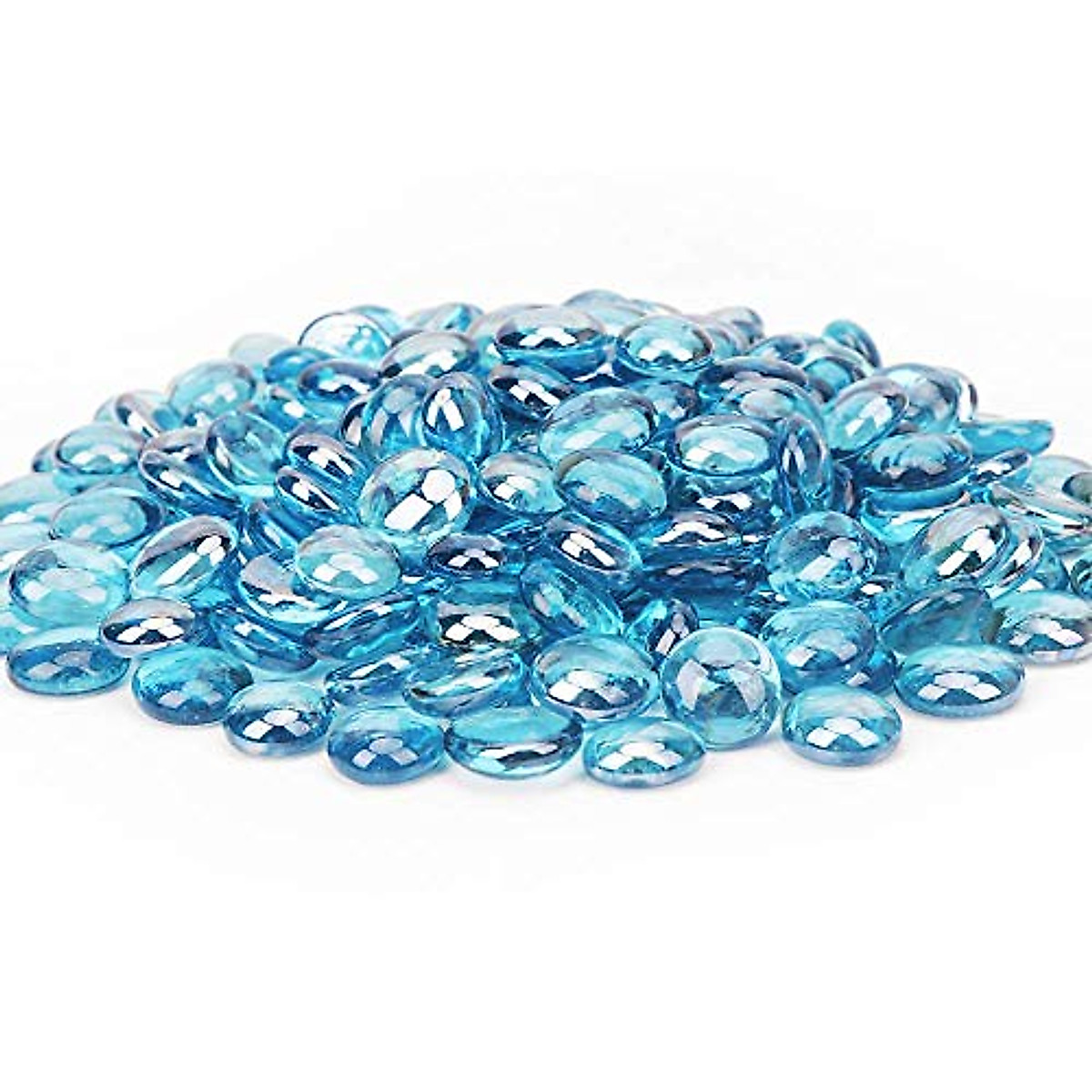 [18 Pound] Fire Glass Beads Fireglass Drops for Gas Fire Pit Fireplace Azure Blue Luster Reflective Decorative Glass Gems Rocks Pebbles Stone for Vase Fillers Fish Tank Aquarium Decoration (Azure)
