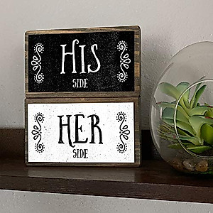 ANVEVO His Side, Her Side - Two 6" Handmade Rustic Couple Metal Wood Signs – Cute Rustic Wall Decor Art - Farmhouse Decorations – Couple Bathroom Signs