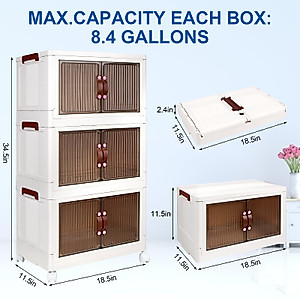 Gzdisbek Storage Bins with Lids, 3 Pack Multifunctional Collapsible Storage Containers with Wheels, 8.4Gal Clear Plastic Clothes Closet Organizer for Home and Office (White)
