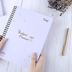 Monthly Budget Planner Book (Undated) with 12 Pockets for Income, Debt, Saving, Expense and Bill Tracker Organizer, Purple, Spiral Design