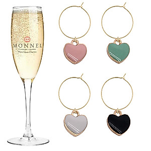 MONNEL Wine Glass Charms Assorted Tiny Love Hearts Marker Gifts for Party with Velvet Bag Set of 4 Color P433