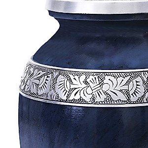 GSM Brands Cremation Urn Holds Adult Human Ashes (Extra Large Capacity up to 300 lbs) - Handcrafted Funeral Memorial with Striking Blue Design (12 Inch Height x 7.75 Inch Width)