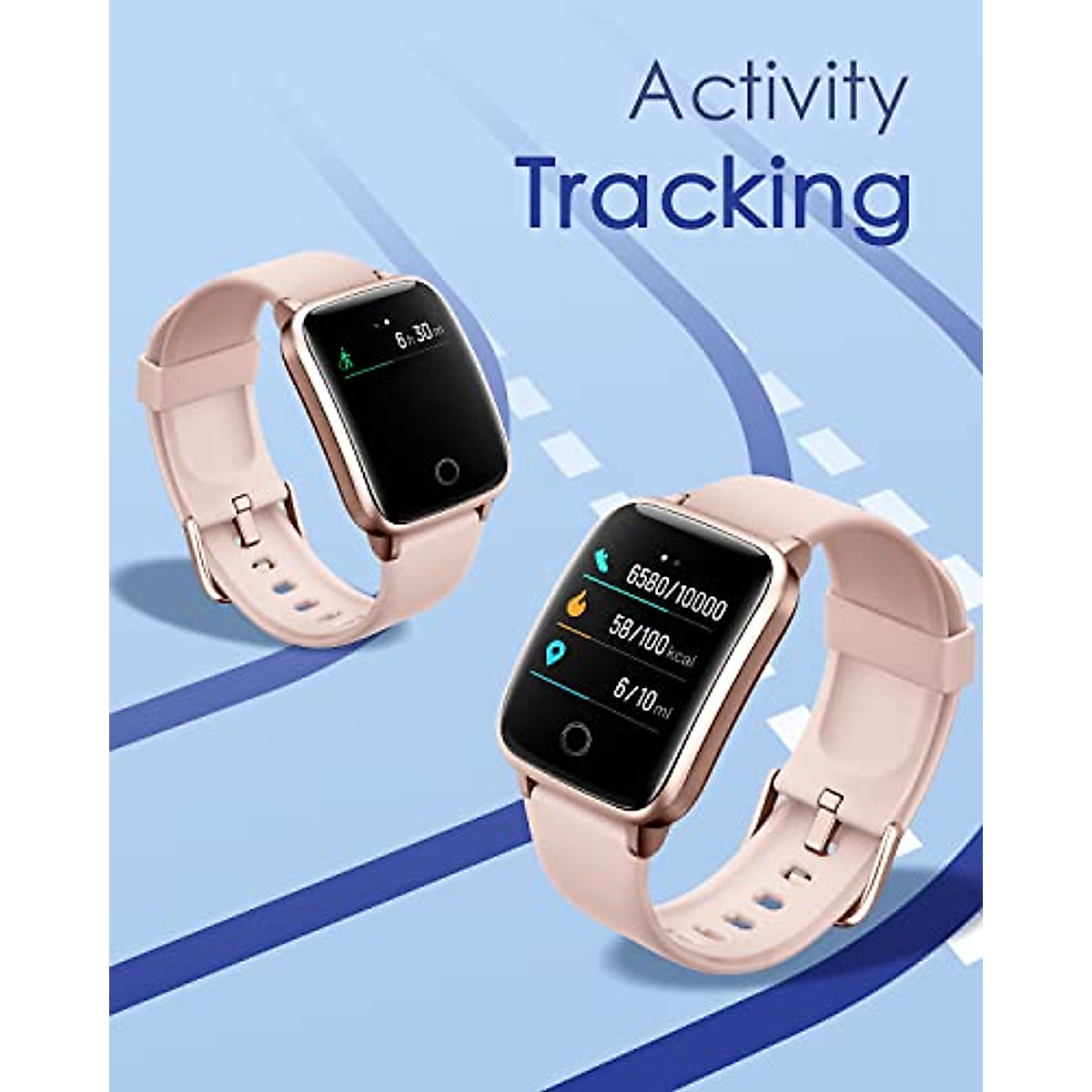 GRV Smart Watch for Women IP68 Waterproof, Fitness Tracker Heart Rate Monitor Digital Watch, Smartwatch for Android Phones and iOS Phones Pink