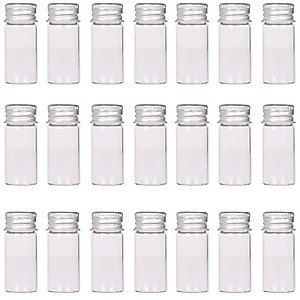 MaxMau 24 Sets 10ml Glass Vials Small Bottles Mini Tiny Jars with Aluminum Screw Caps Sealed Top Metal Lids Cover Clear Message Sample Bottle Storing Beads Wedding Favors Decorations DIY Crafts