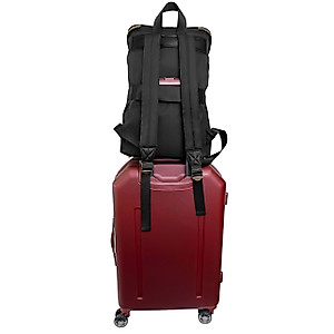 Joan & David Twill Nylon 18" Backpack with Padded Laptop Sleeve, and Luggage Strap with 1 Free TSA Approved Bottle, Fits Up To 15" Inch Laptop (Black)