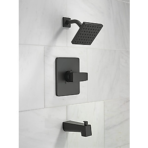 Delta Faucet Modern 14 Series Matte Black Shower Faucet, Tub and Shower Trim Kit with Single-Spray Touch-Clean Black Shower Head, Matte Black T14467-BL-PP (Valve Not Included)