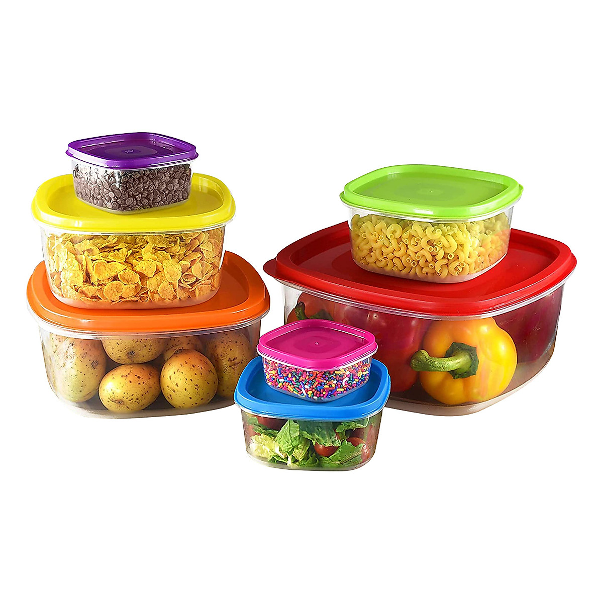 ARSUK Plastic Food Containers Set with Airtight Lids 7 PCs, Kitchen Storage Organization Stackable Containers for Lunch Snacks Sandwich Sauces, BPA Free Microwave Freezer Dishwasher Safe