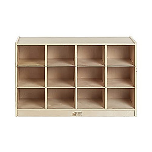 ECR4Kids 12 Cubby Mobile Tray Storage Cabinet, 3x4, Classroom Furniture, Natural