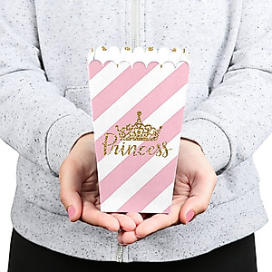 Big Dot of Happiness Little Princess Crown - Pink and Gold Princess Baby Shower or Birthday Party Favor Popcorn Treat Boxes - Set of 12