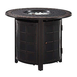 Fire Sense 63691 Columbia Floral Aluminum Convertible Gas Fire Pit Table 37,000 BTU Multi-Functional Outdoor with Fire Bowl Lid, Nylon Weather Cover & Clear Fire Glass - Bronze Finish - Round - 33"