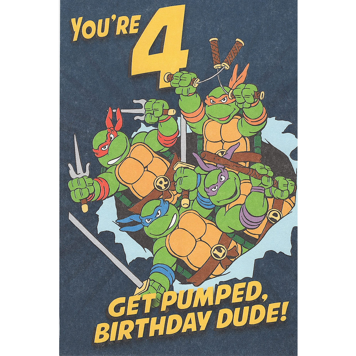 Teenage Mutant Ninja Turtles Happy 4th Fourth Birthday Card (Age 4) - You're 4 Get Pumped, Birthday Dude! - The Ninja Turtles are Here To Wish You A Totally Awesome and Epic Birthday! -Color Me