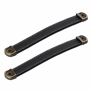 HUHUIAOH Leather Handle Brass Handle Wine Box Wardrobe Luggage, Shoe Cabinet Furniture Handle Hardware Accessories - 2 Pack (Black, 160mm(6-1/4in))