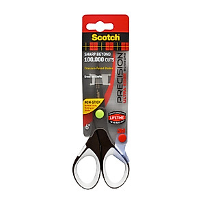 Scotch 6" Precision Ultra Edge Titanium Non-Stick Scissors, Ideal for Fabric, Crafts, Cardstock and Photos (1466TUNS-MIX)