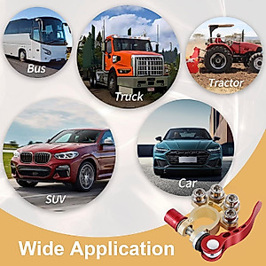 SINGARO Car Battery Terminal Connector, 4 Way Positive and Negative Pole Quick Release Terminal Clip, Applicable to SAE/JIS A Type Terminal Post, Compatible with Cars, Trucks and More（Gold-B）