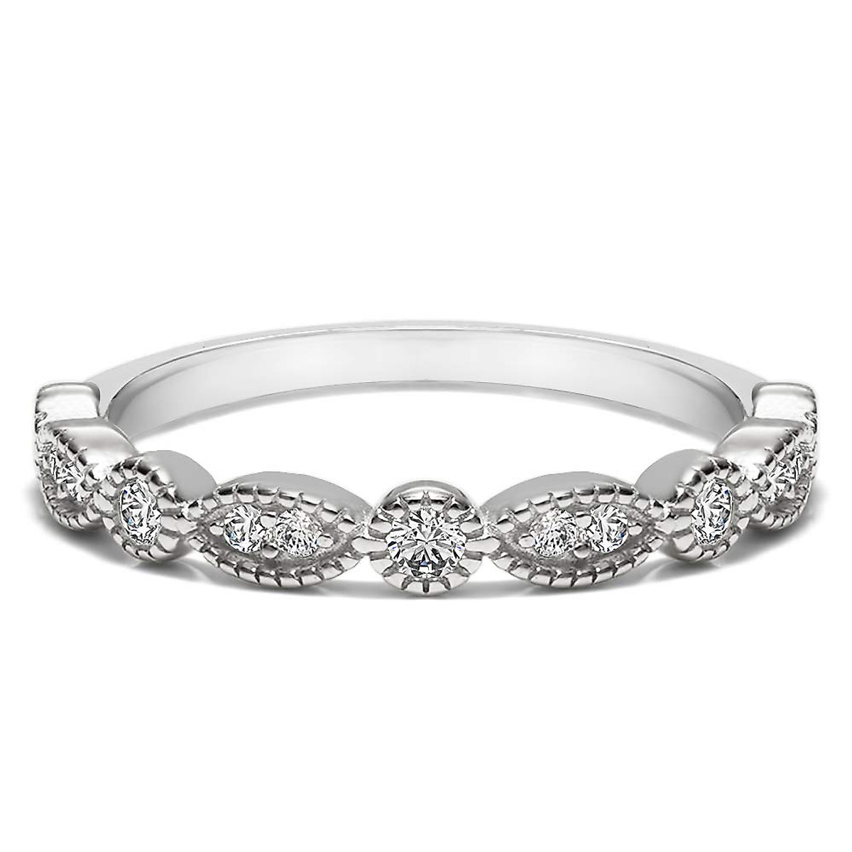 TwoBirch 18k White Gold Microplated Art Deco Floral Design Duo Bridal Ring Set Engagement Ring and Wedding Band with Cubic Zirconia (SET (2 RINGS), Size 7)