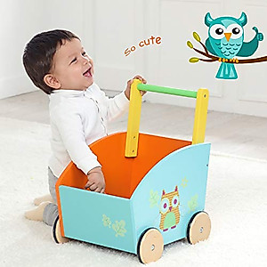 labebe - Baby Walker, Kid Shopping Cart Walker, Push Toy for 1-3 Years Old, Infant Wooden Walker, Sit to Stand Learning Walker, Toddler Outdoor Activity Walker, Children Walker Toy with Wheels-Owl