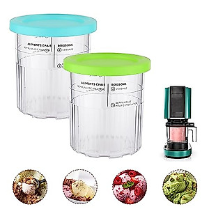 2pcs Containers Replacement for Ninja Creami Pints and Lids, Upgraded Ice Cream Tubs with Lids Compatible with NC500 NC501 Deluxe Series Ice Cream Maker, Wave Style (Green, Blue)