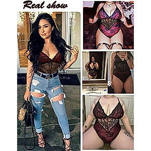 Avidlove Lingerie Bodysuit for Women Floral Lace Teddy One Piece Babydoll Mini Babydoll (Red,L)
