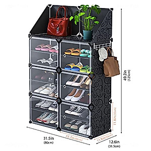 NiHome 24-Pair Shoe Organizer Cabinet with Doors and Top Shelf, Stackable, Expandable and Free-Standing Plastic Storage Rack for Entryway, Closet, Garage, Bedroom, Hallway and Office