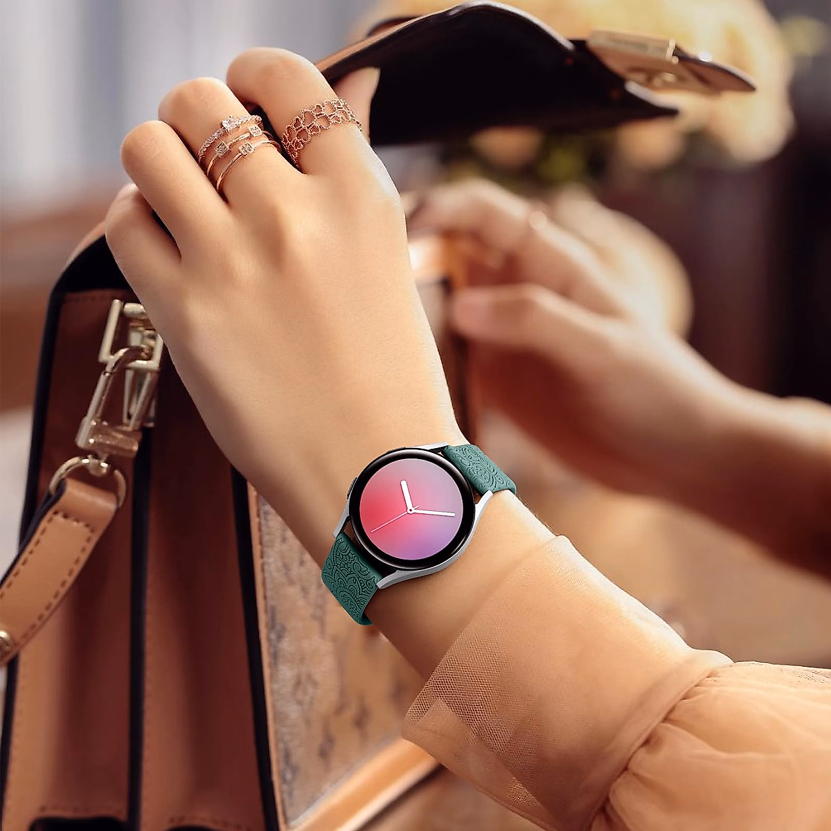 Odbeai Compatible with Galaxy Watch 4 Band, Floral Engraved Bands Compatible with Samsung Watch 6 Bands, Soft Silicone Breathable Waterproof Cute Strap for Galaxy Watch 7/5/5 Pro/4 6 Classic/Active 2