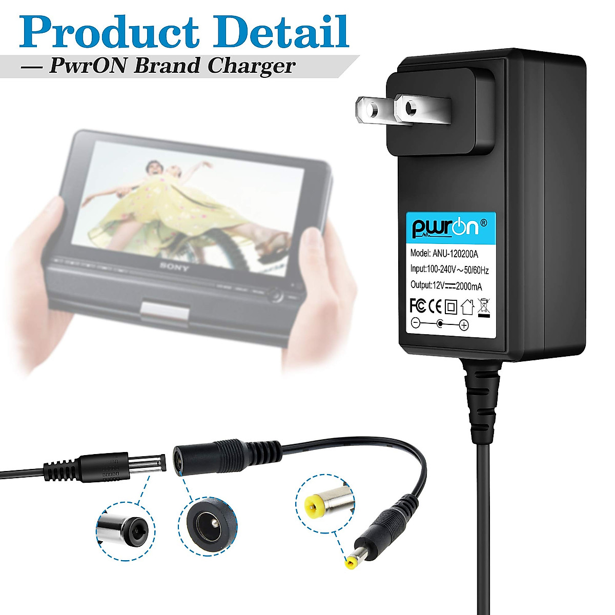 PwrON 12V 2A AC to DC Adapter Compatible with Sony Portable DVD Player AC-FX150 DVP-FX720 DVP-FX730 DVP-FX810 DVP-FX810/L DVP-FX820 DVP-FX970 DVP-FX930 DVP-FX950 DVP-FX955 Power Supply