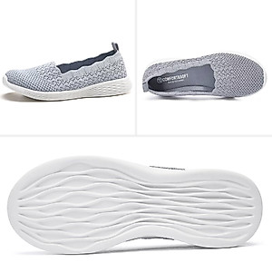 Puxowe Women's Slip on Wide Walking Flat Shoes-Comfortable Low-Top Knit Width Loafer Sneaker Light Gray Size 8.5 US