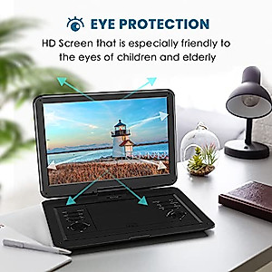 WONNIE 16.9" Portable DVD Player with 14.1" Large Swivel Screen, High Volume Speakers, 6 Hrs Rechargeable Battery, Support USB/SD Card/ Sync TV, Region Free, Last Memory